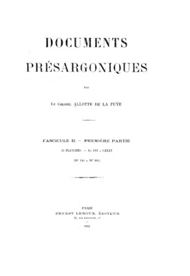 "Documents présargoniques premiere partie." by Francois Maurice Allotte ...